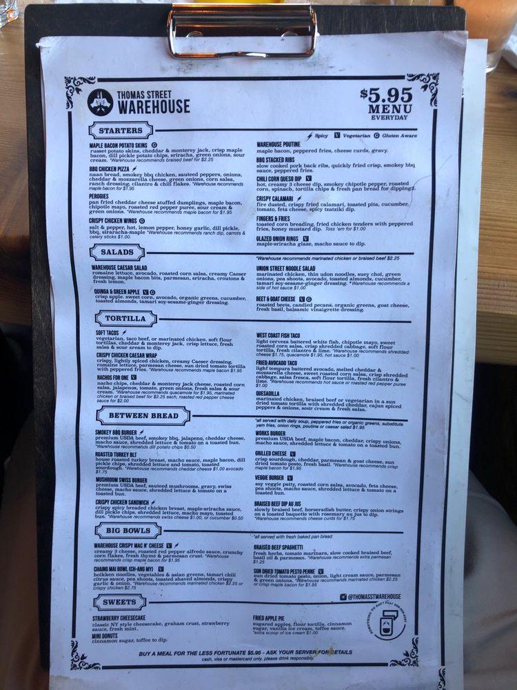 Menu at Thomas Street Warehouse pub & bar, Seattle