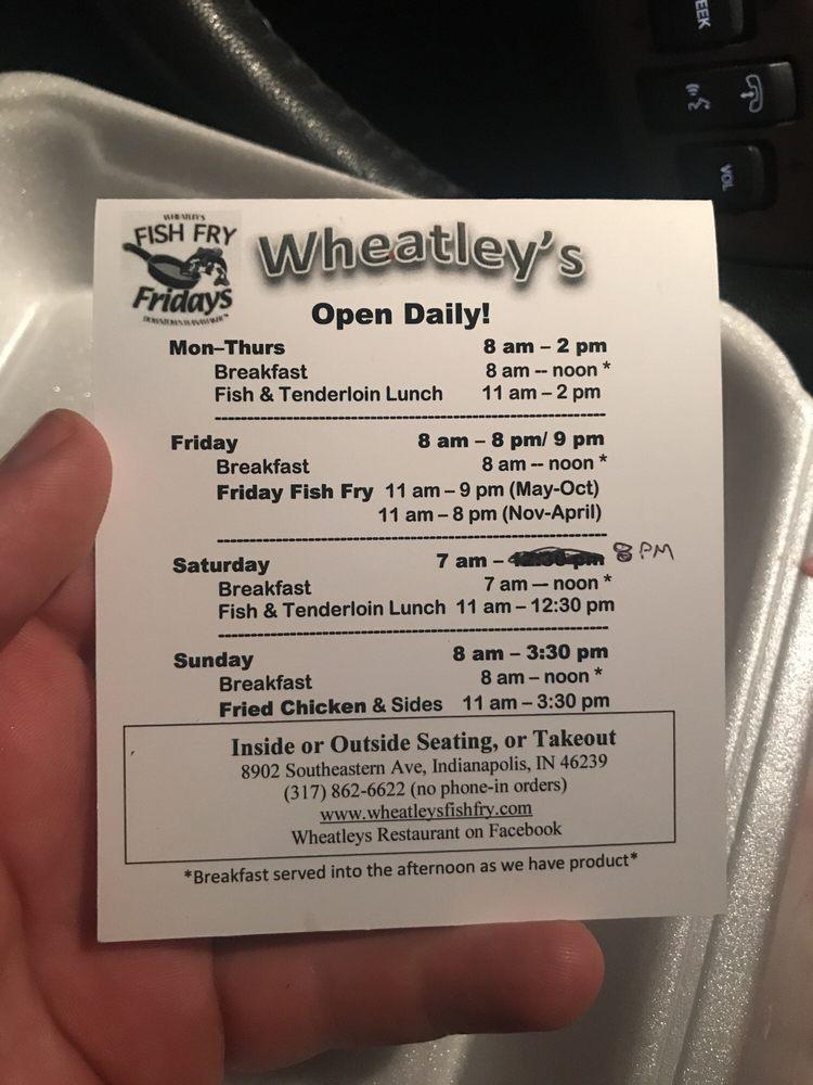 Menu at Wheatley's restaurant, Indianapolis