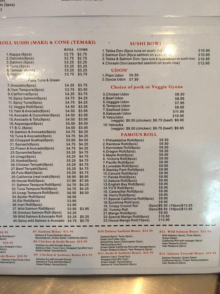 Menu at Yummy To Go restaurant, Vancouver