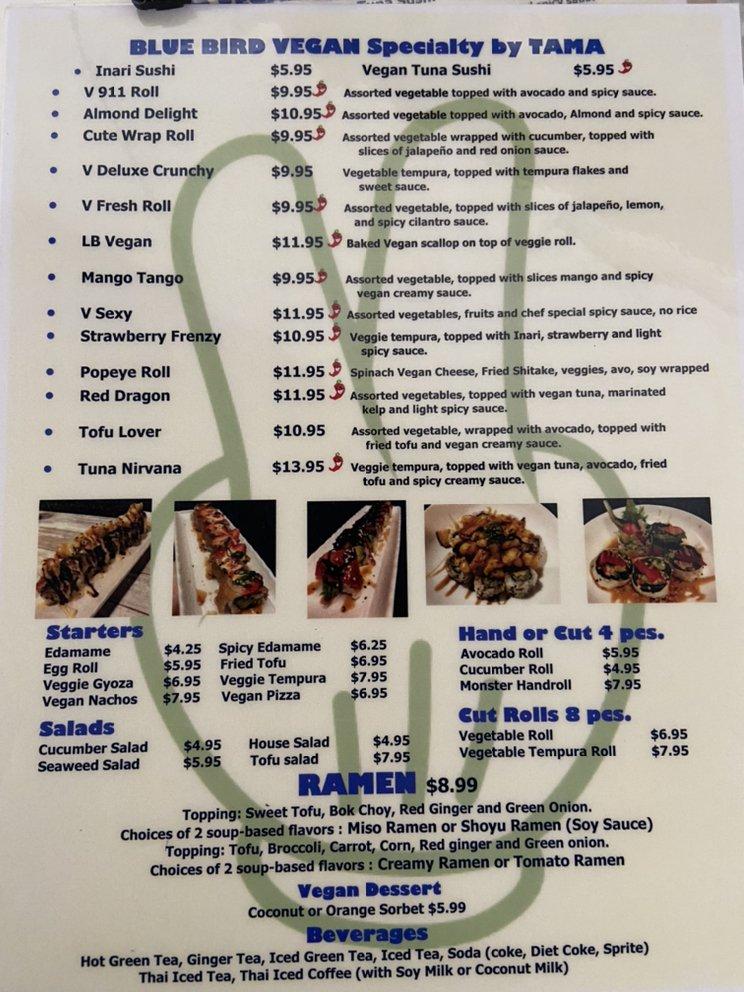 Menu at Blue Bird Sushi restaurant, Long Beach