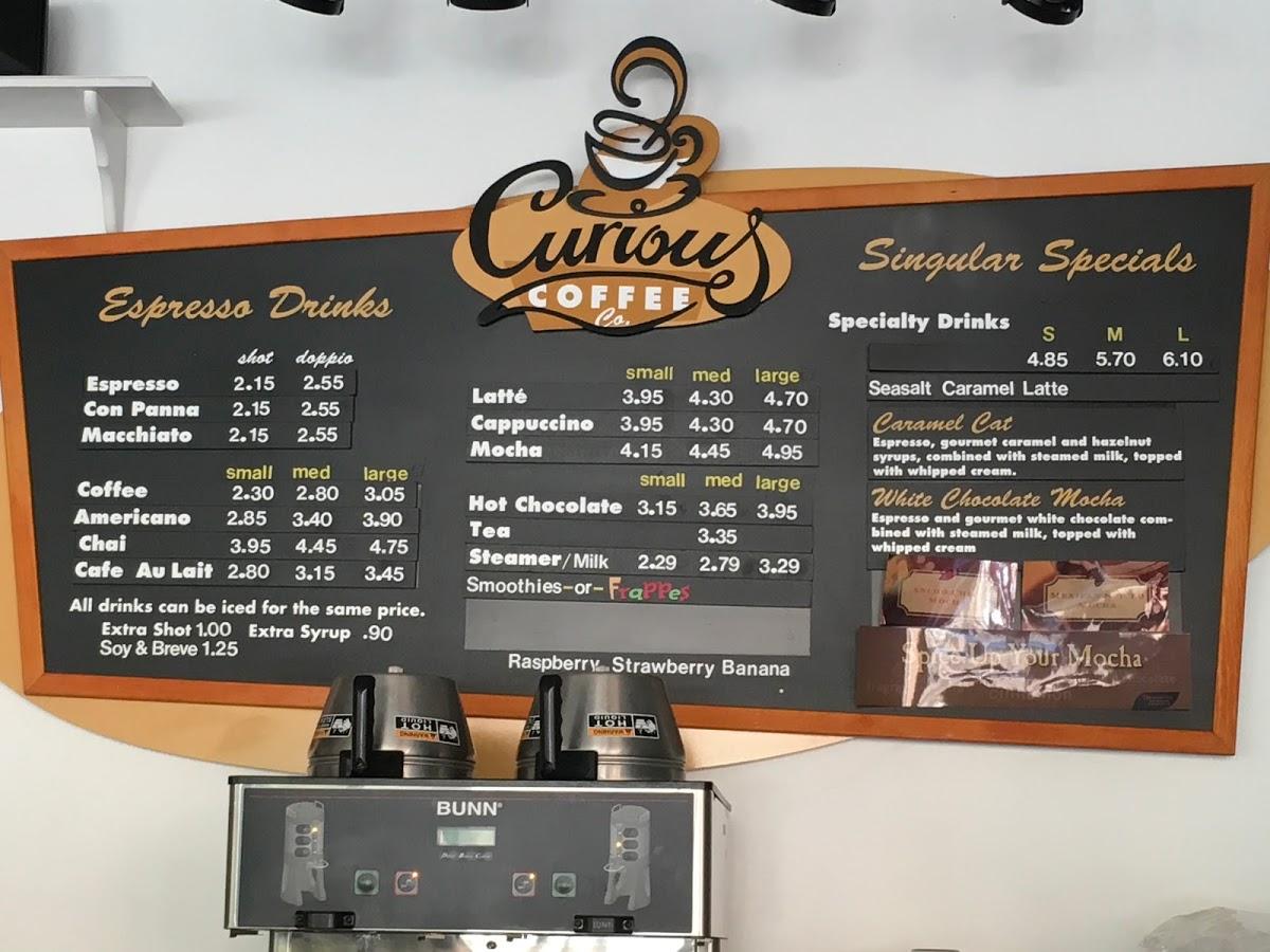 Menu at Curious Coffee Co, Denver, S Bellaire St