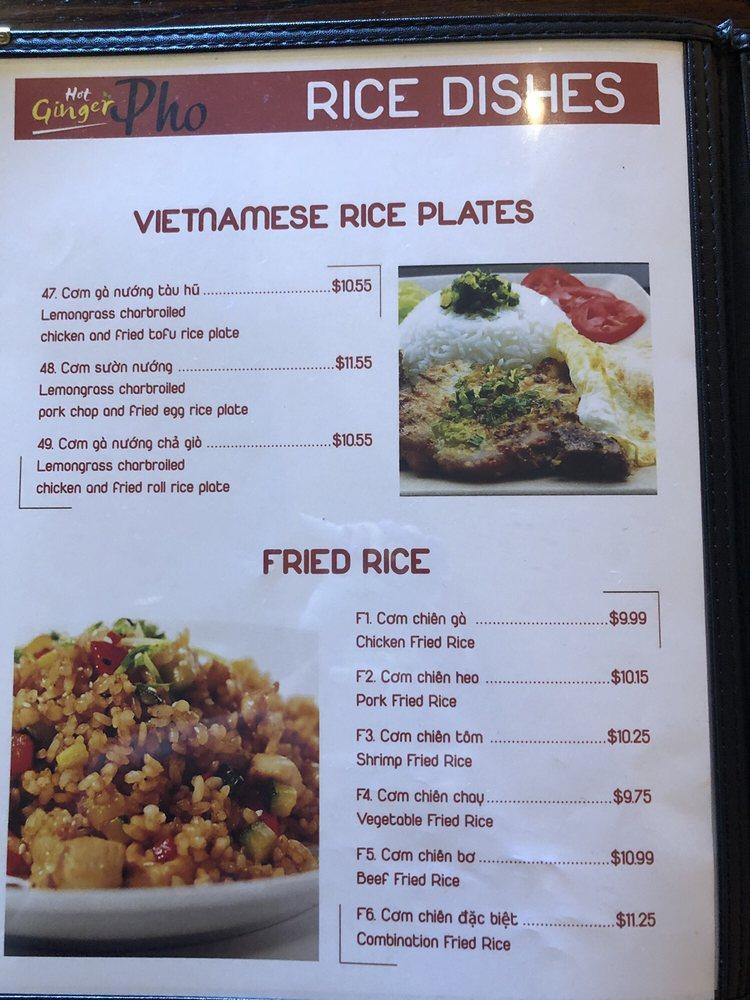 Menu at Hot Ginger Pho restaurant, Lacey