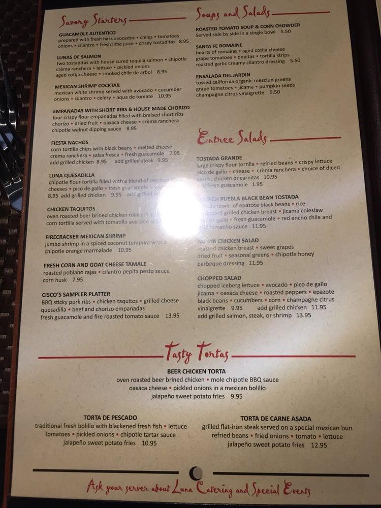 Menu at Luna Modern Mexican Kitchen restaurant, Rancho Cucamonga