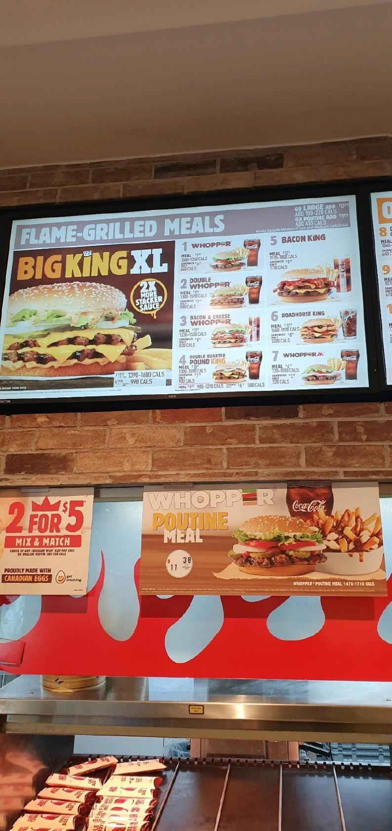 Menu at Burger King fast food, Mississauga, 100 City Centre Dr Unit 1-830