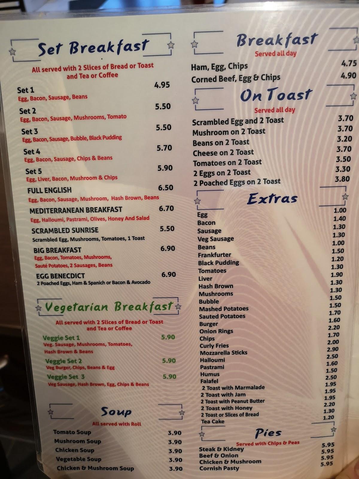 Menu at Nostalgia cafe, Dunstable