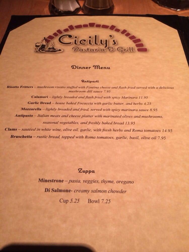 Menu at Cicily's Pastaria & Grill restaurant, Medford