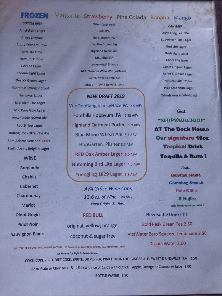 Menu at Dock House Restaurant, Beaufort