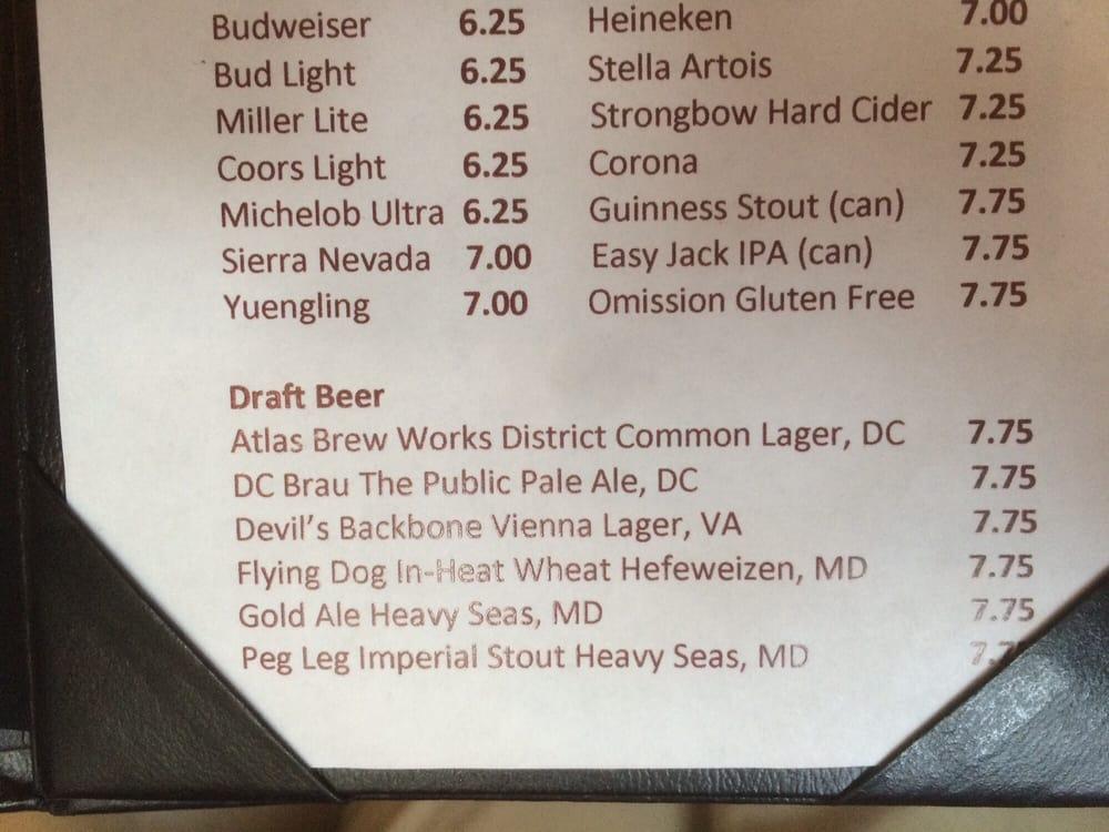 Menu at Federal City Bar, Washington