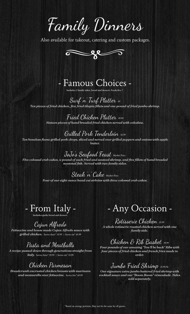 Menu at JoJo's Family Restaurant, Salisbury