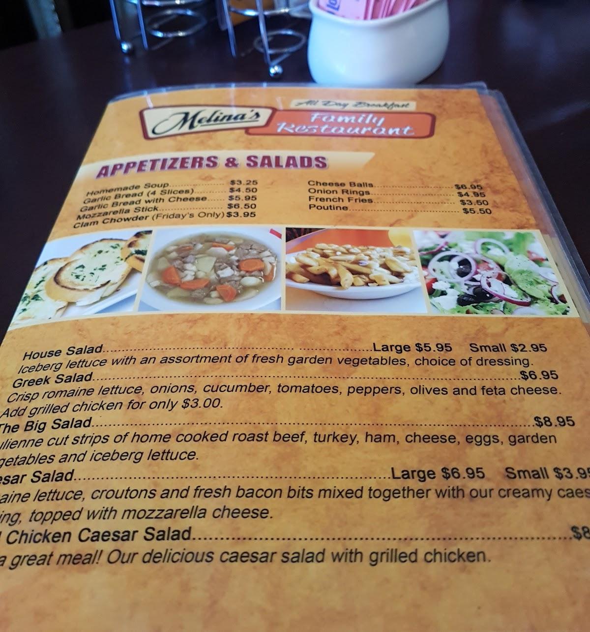 Menu at Melina's Family Restaurant, Port Colborne