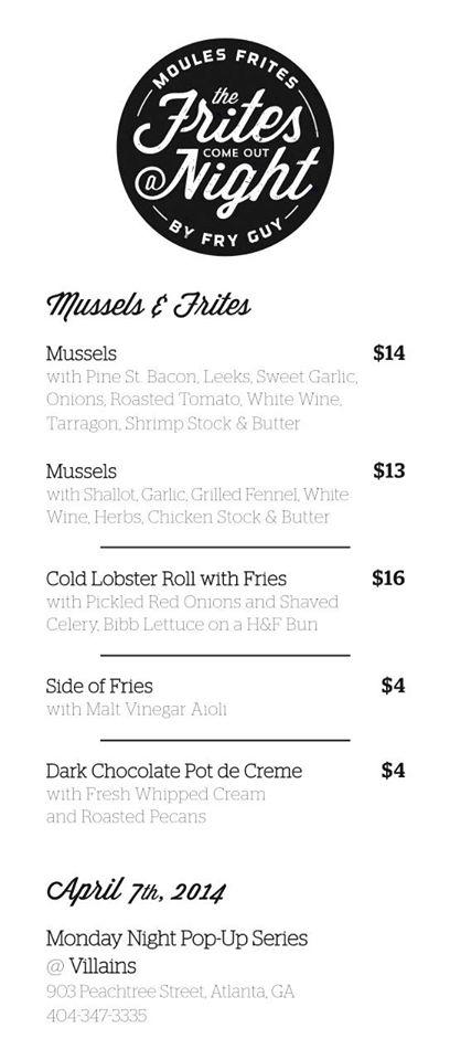 Menu at Moules Frites by Fry Guy restaurant, Atlanta