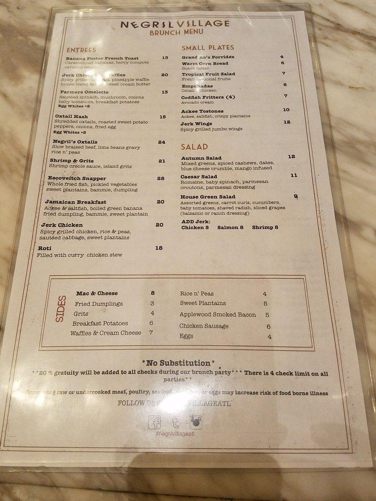Menu at Negril ATL pub & bar, Atlanta