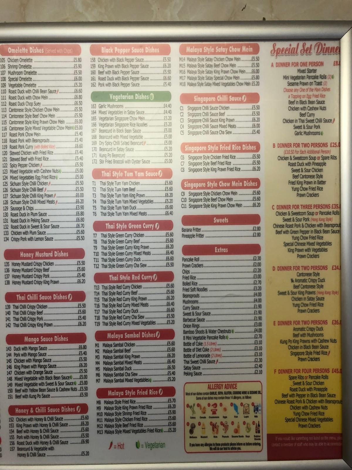Menu at New Kwong Lee fast food, Liskeard