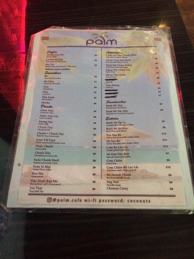 Menu at Palm Cafe, San Jose, Tully Rd