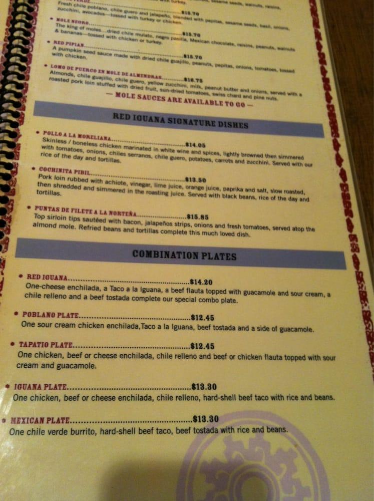 Menu at Red Iguana 2 restaurant, Salt Lake City