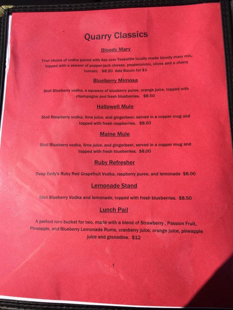 Menu at The Quarry Tap Room pub & bar, Hallowell