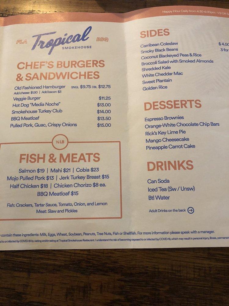 Menu at Tropical Smokehouse BBQ, West Palm Beach