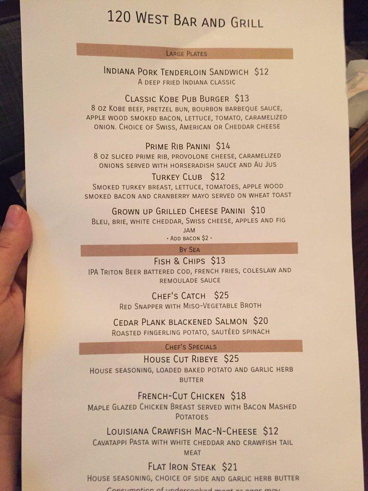 Menu at 120 West Bar & Grill, Indianapolis