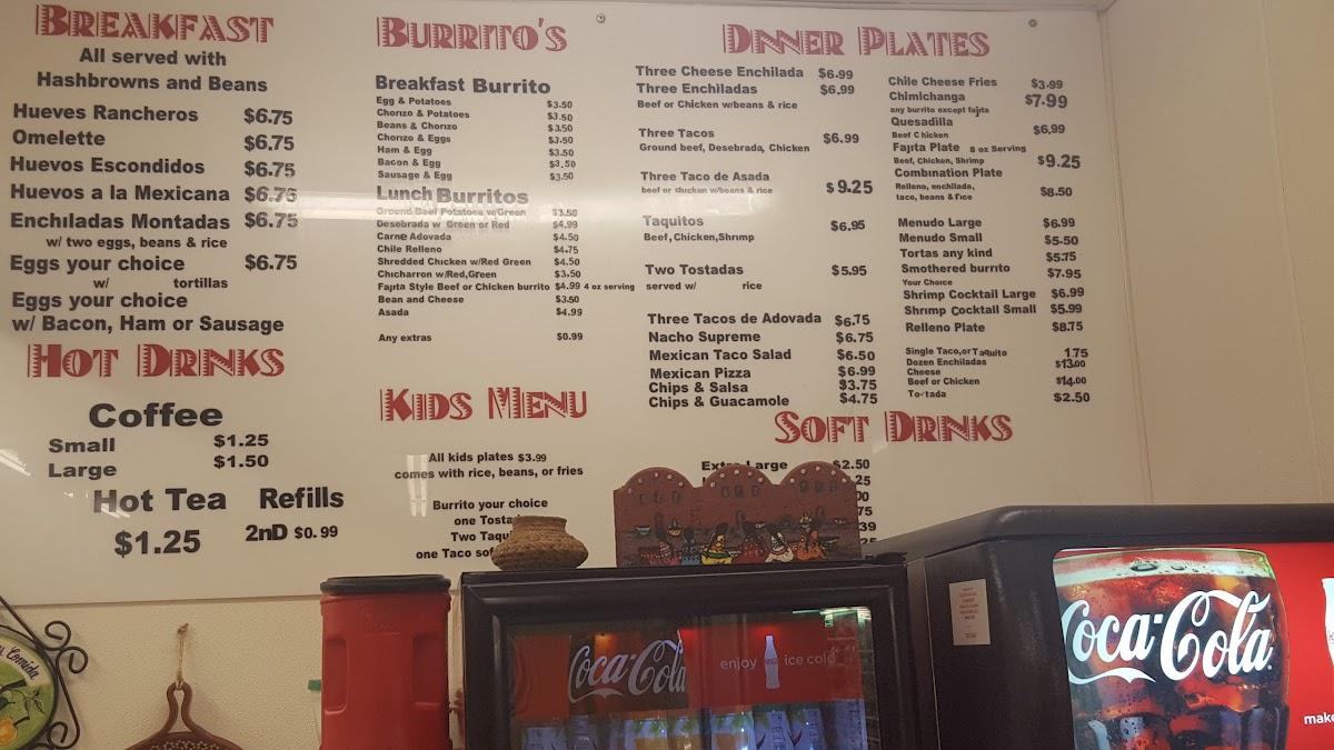Menu at Alicia's Burrito Express restaurant, Gallup, E Hwy 66
