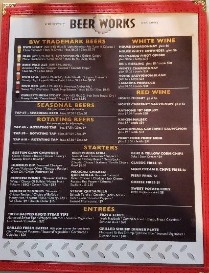 Menu at Beer Works pub & bar, Boston, Terminal C