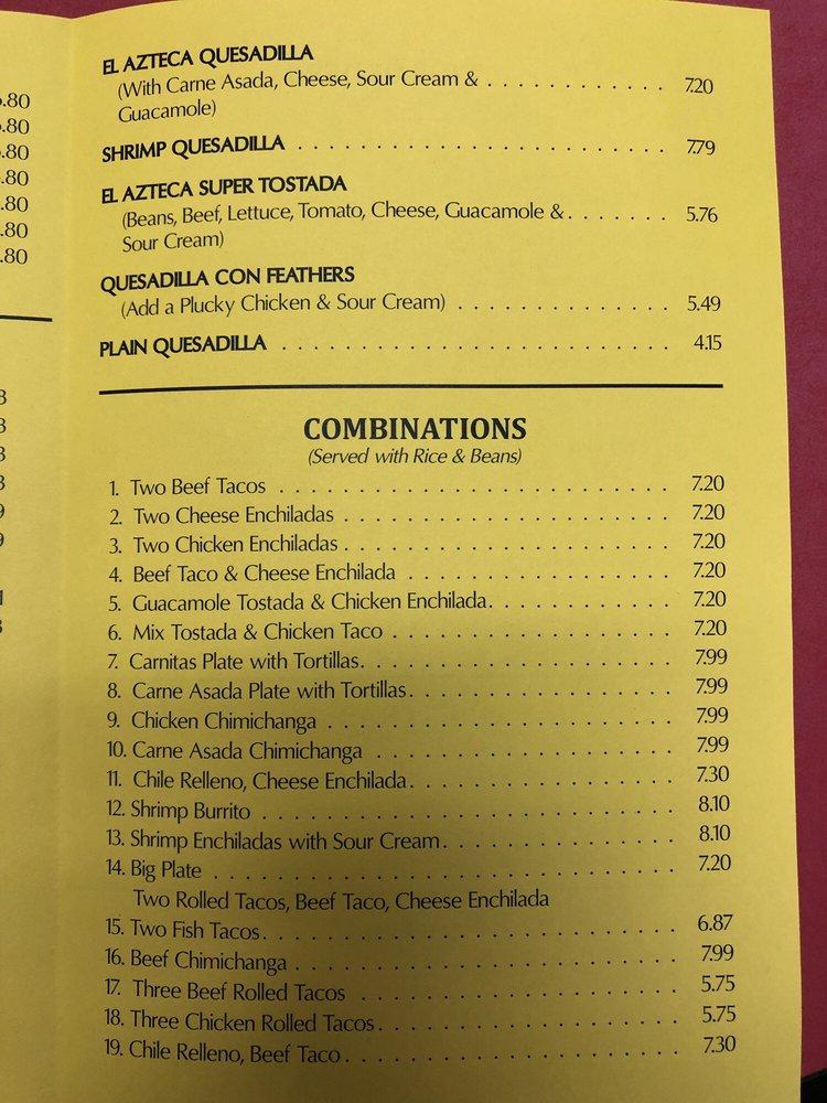 Menu at El Azteca Taco Shop restaurant, La Mesa
