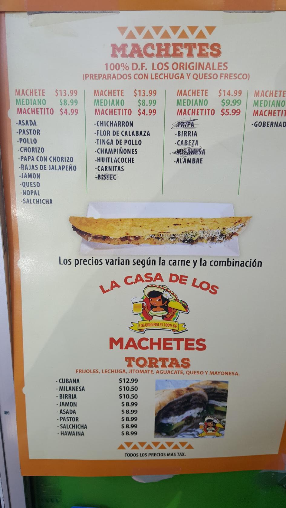 Carta del restaurante La Casa De Los Machetes, Stanton
