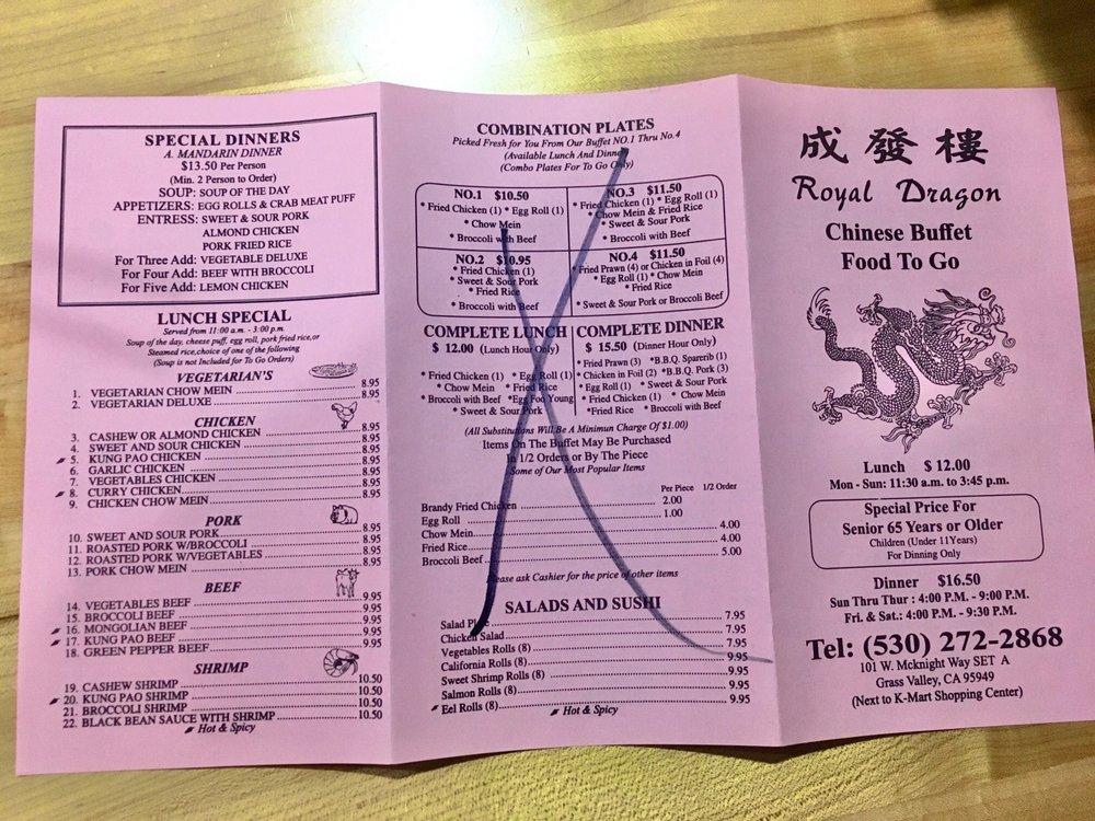 Menu at Royal Dragon Restaurant, Grass Valley