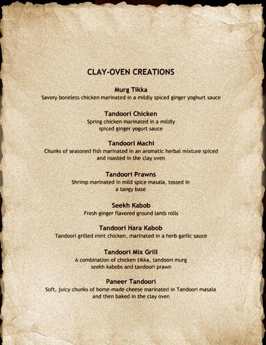Menu at Tamba Indian Cuisine restaurant, Las Vegas, S Las Vegas Blvd