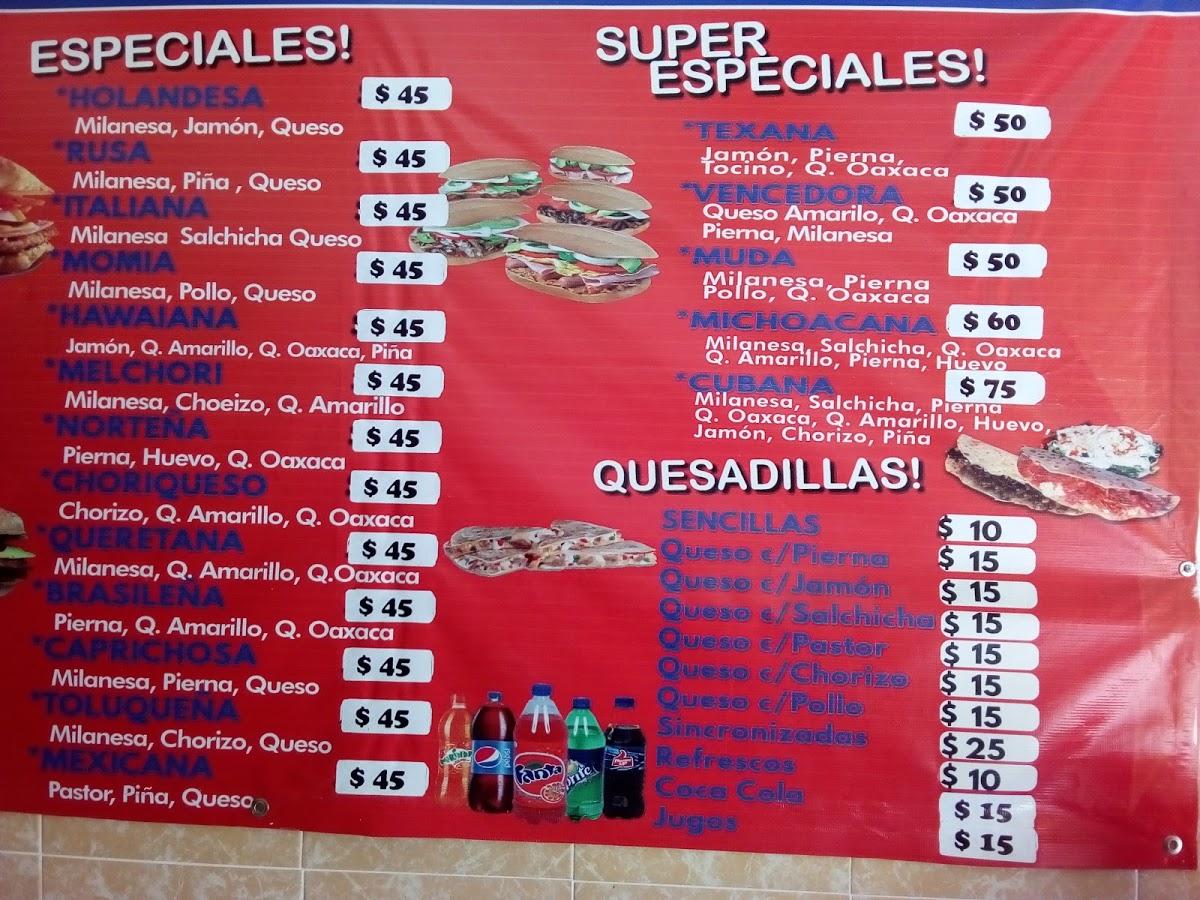 Menu at Tortas Alexis restaurant, Santiago de Querétaro