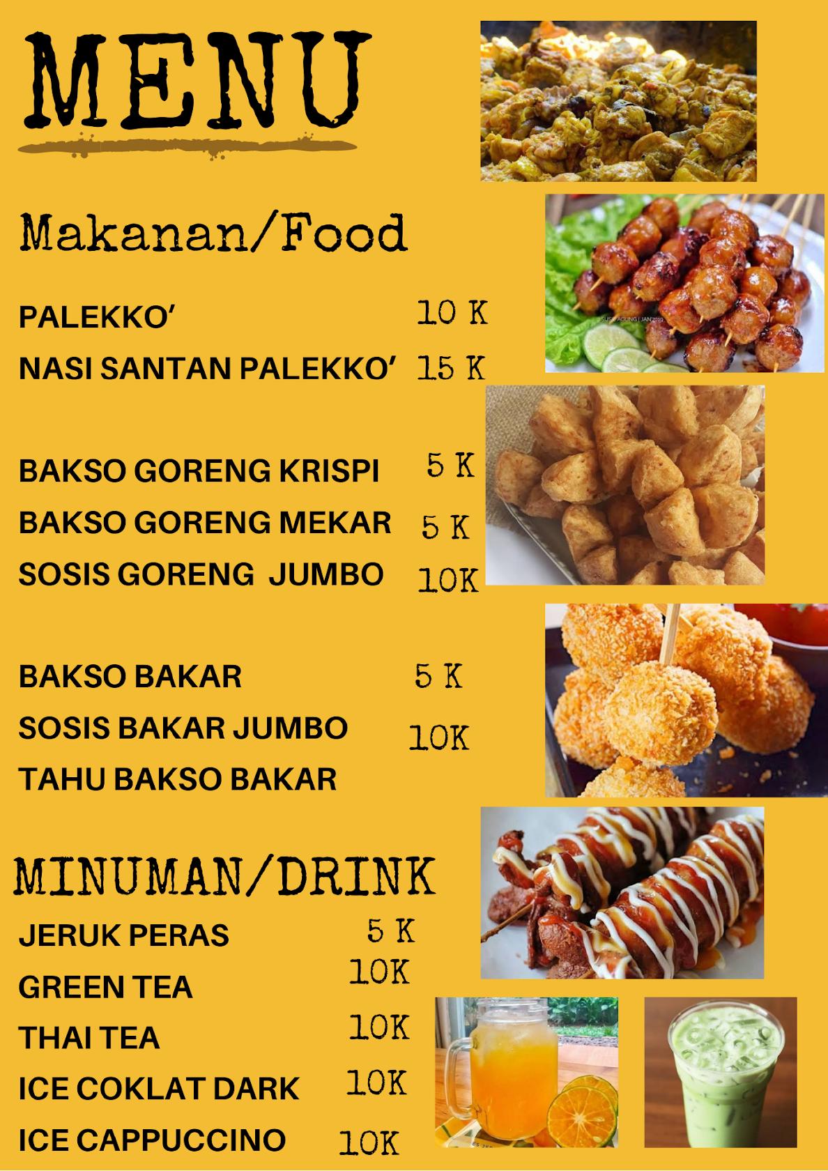 Menu at BASRENG restaurant, Caile