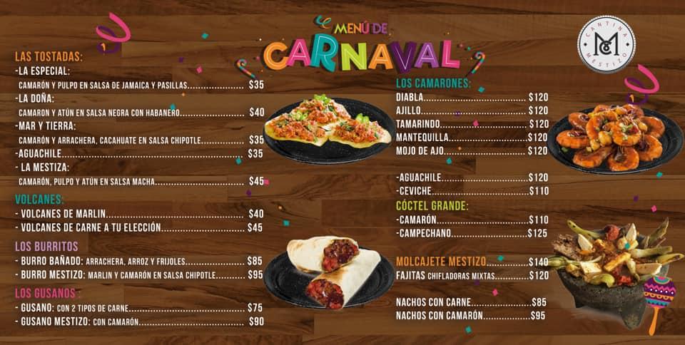 Menu at Cantina Mestizo restaurant, Autlán