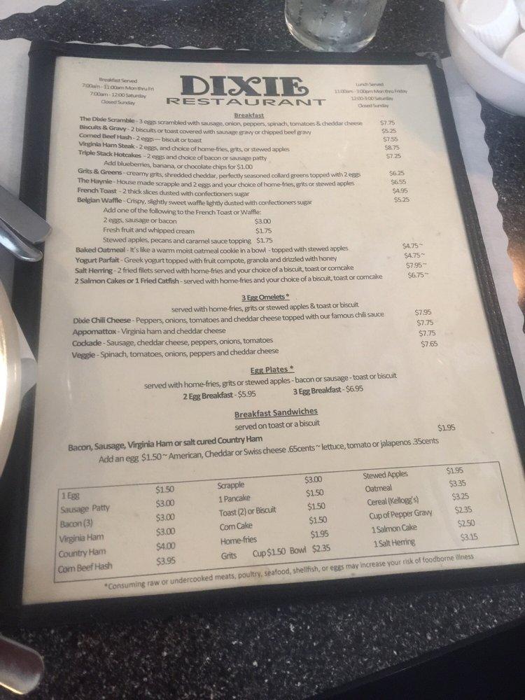 Menu at Dixie Restaurant, Petersburg