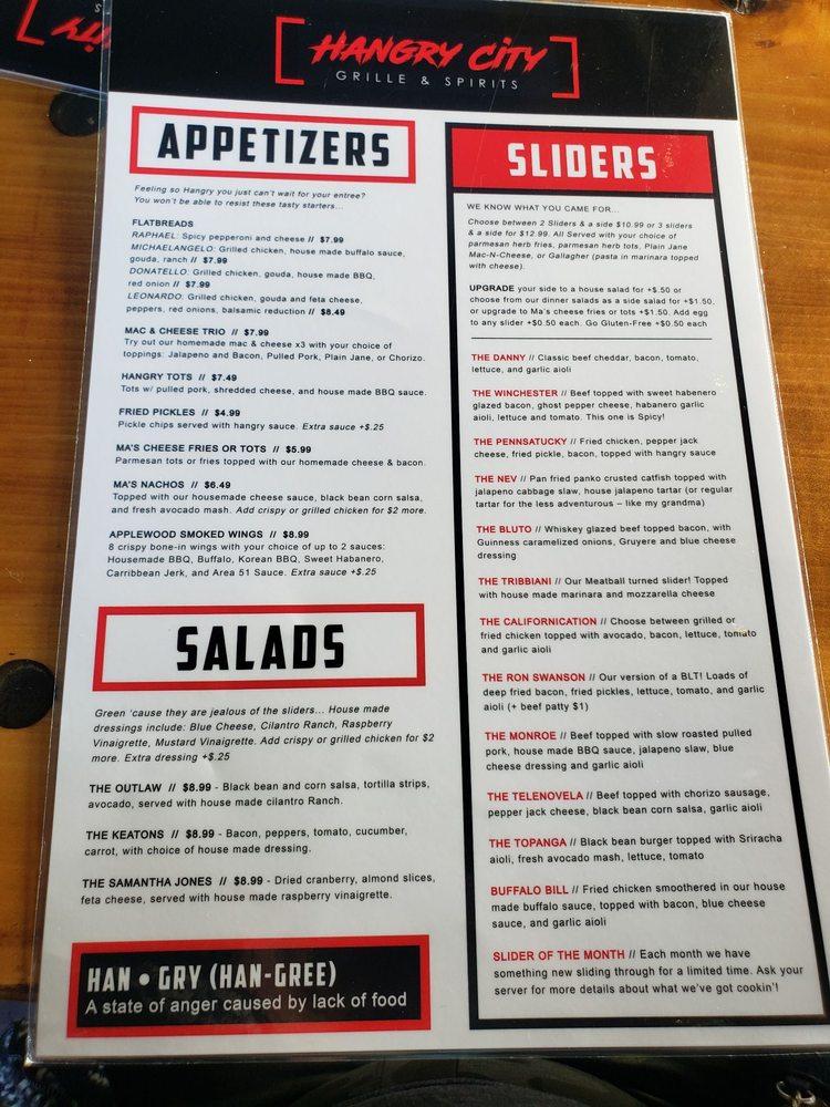 Menu at Hangry City Grille and Spirits restaurant, Pickerington
