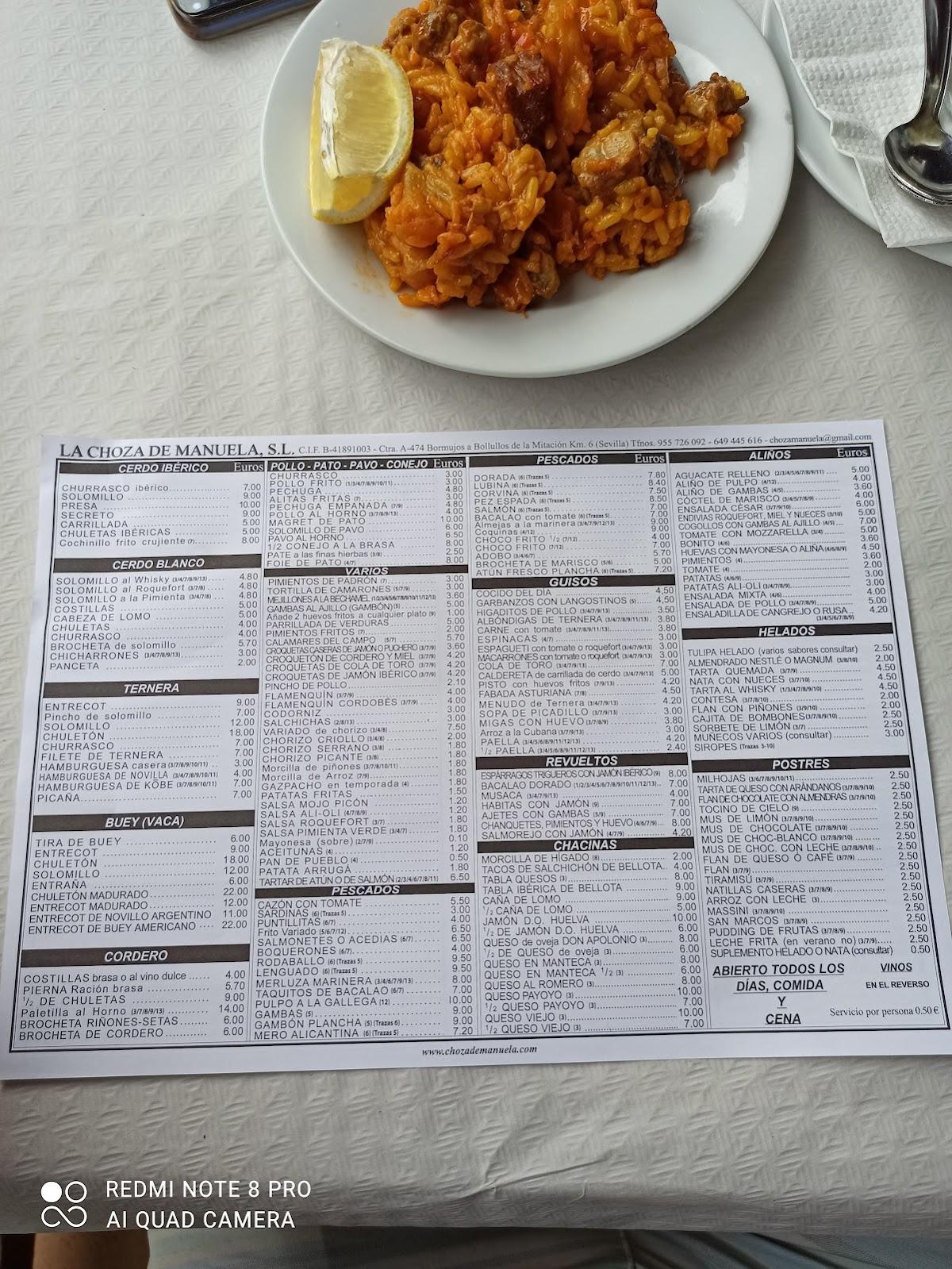 Carta de parrilla La Choza de Manuela, Bormujos, A-474