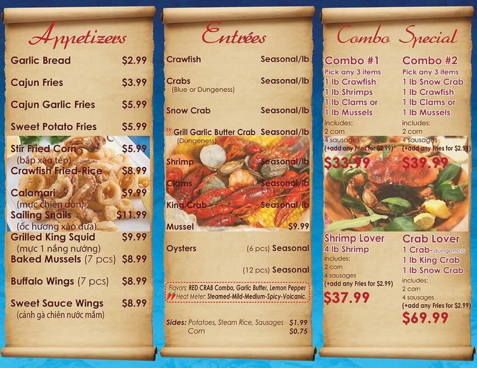 Menu at Red Crab restaurant, Westminster