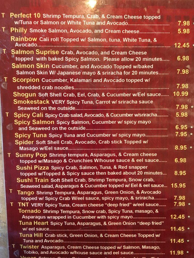 Menu at Sushi Train restaurant, Tulsa, East 51st Street South