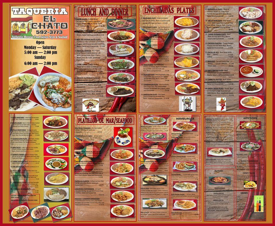 Menu at Taqueria El Chato restaurant, Kingsville