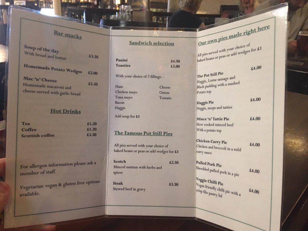 Menu at The Pot Still pub & bar, Glasgow