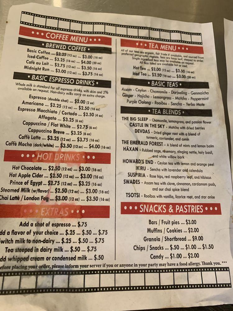 Menu at The VU restaurant, Boston