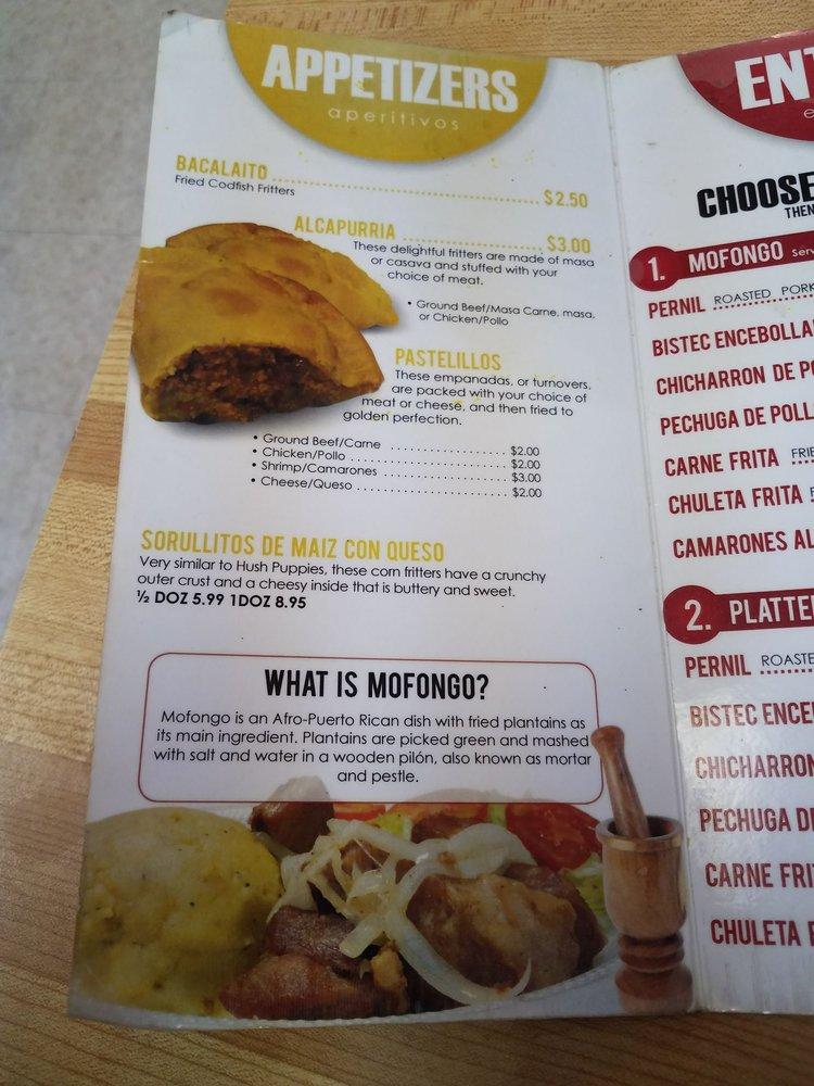 Menu at El Mofongo Restaurant, Arlington
