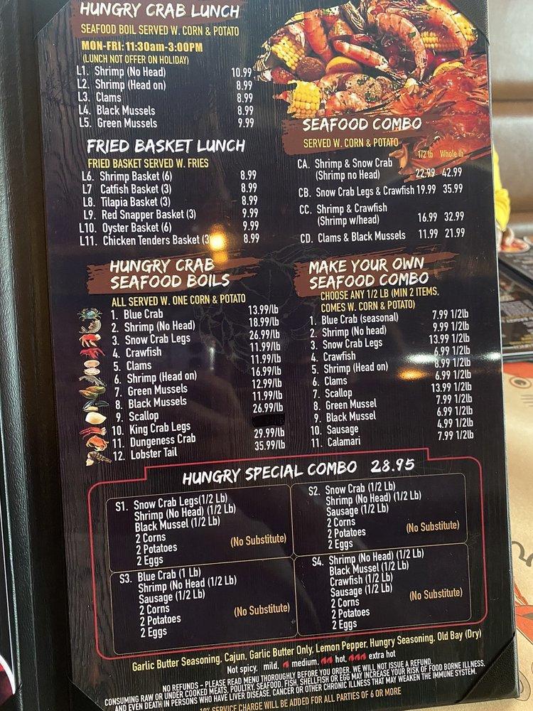 Menu at Hungry Crab Juicy Seafood & Bar Restaurant Orlando, Orlando