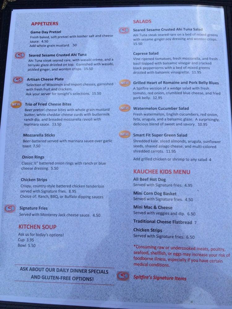 Menu at Spitfire pub and grill, Okauchee Lake
