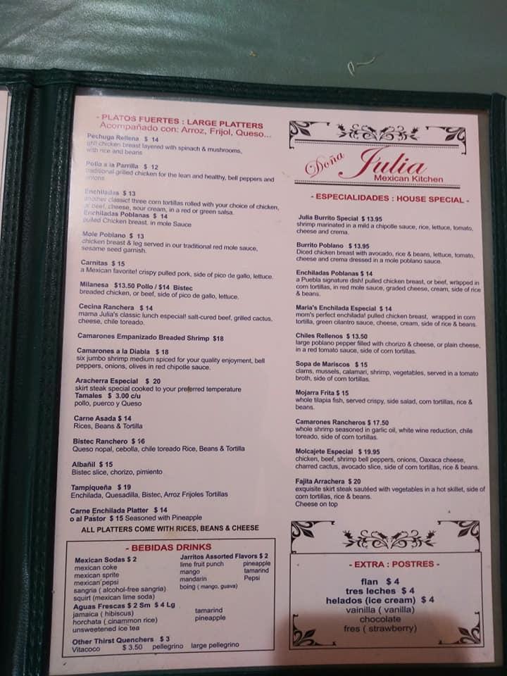 Carta del restaurante Doña Julia Mexican Kitchen, Point Pleasant Beach