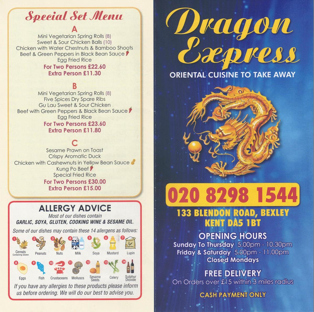 Menu at Dragon Express fast food, Bexley, 133 Blendon Rd