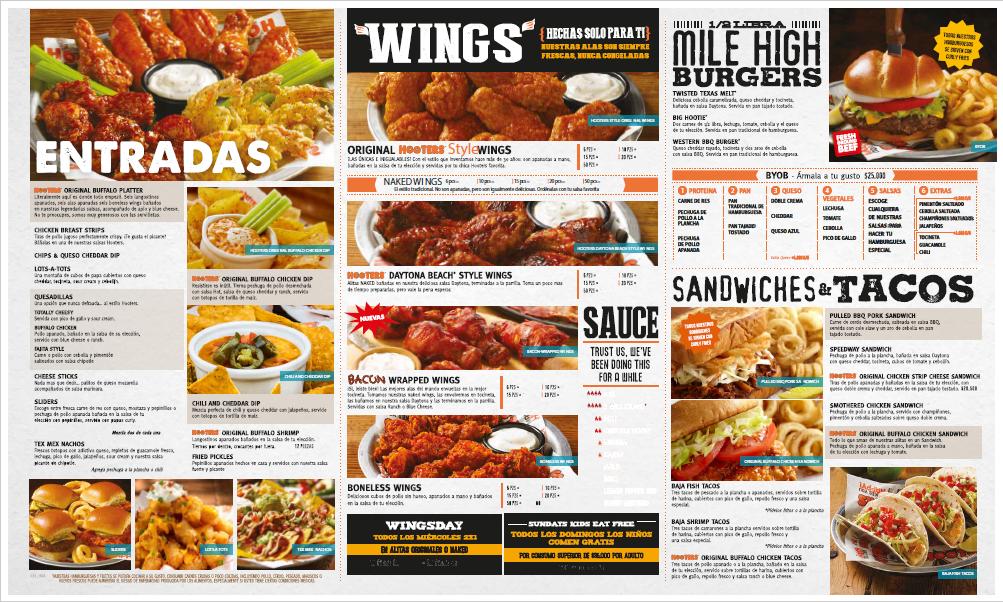 Carta del restaurante Hooters Cali, Cali