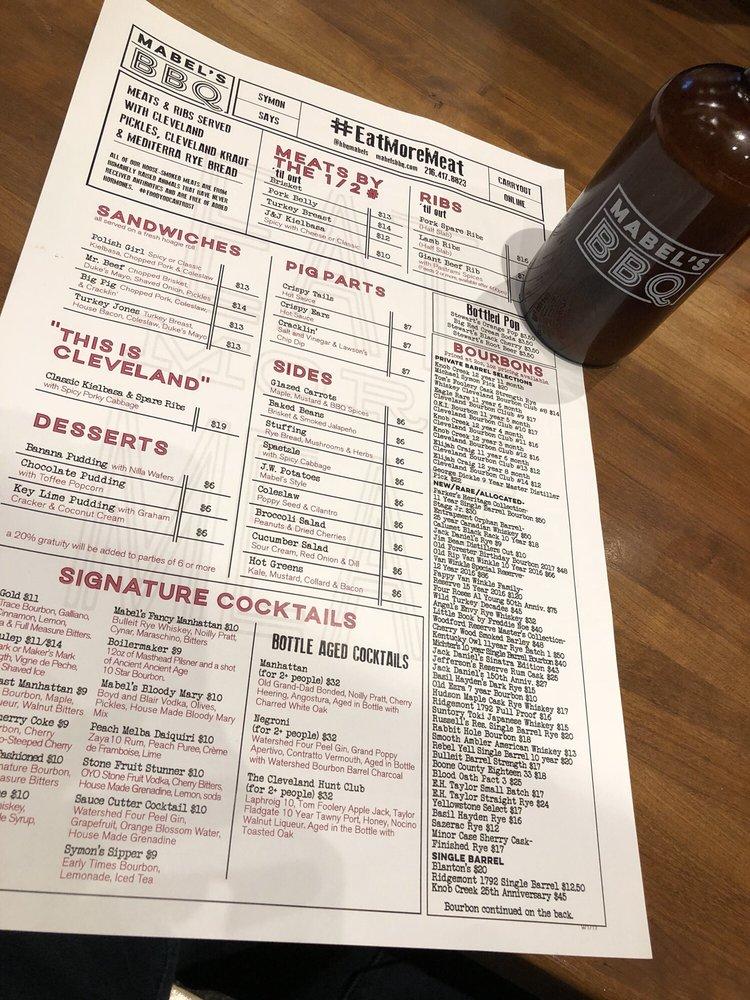 Menu at Mabel's BBQ, Cleveland