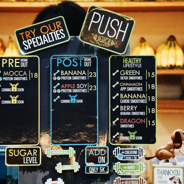 Menu at PUSH Juice pub & bar, Jakarta