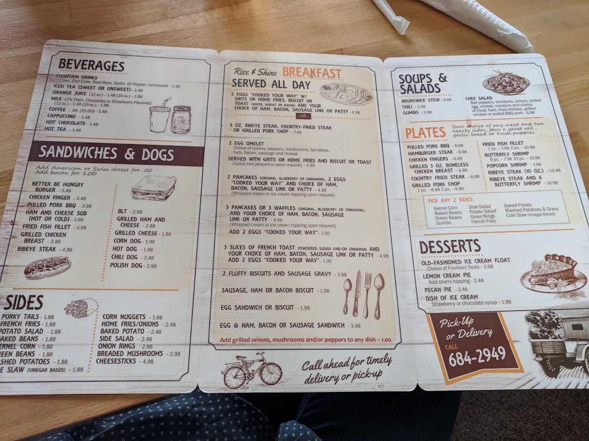Menu at Porky Barn, Geneva