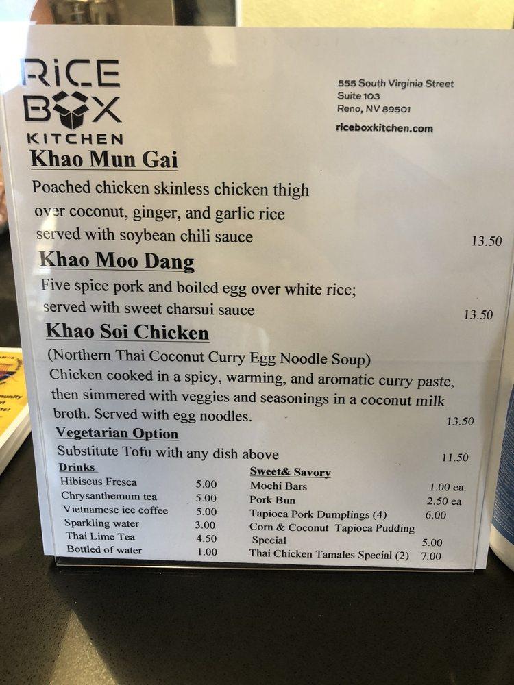 Menu at Rice Box Kitchen restaurant, Reno