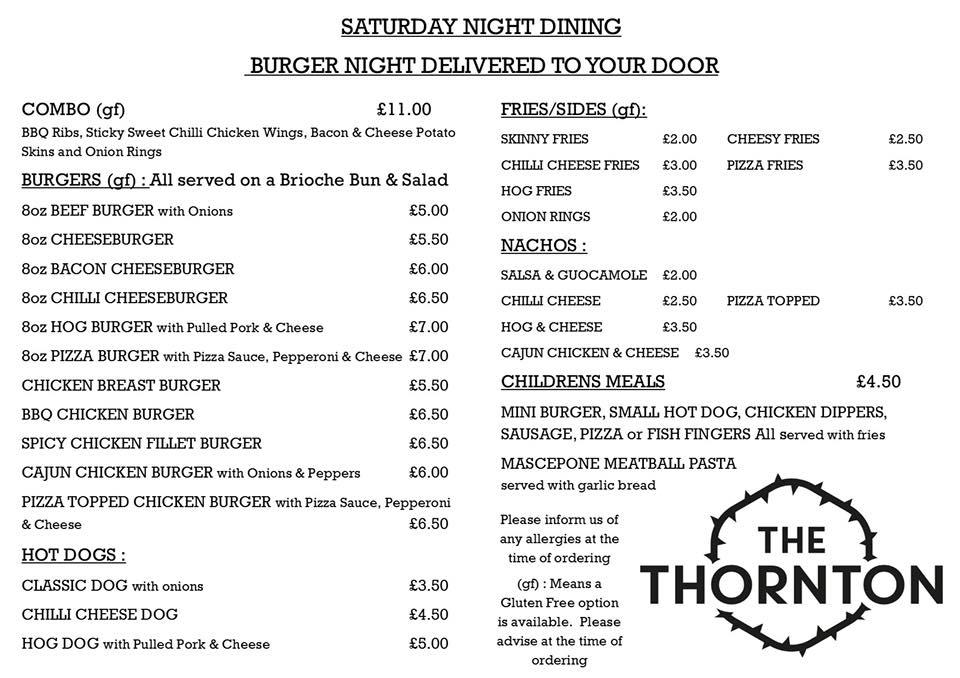Menu at Thornton Arms pub & bar, Burnley